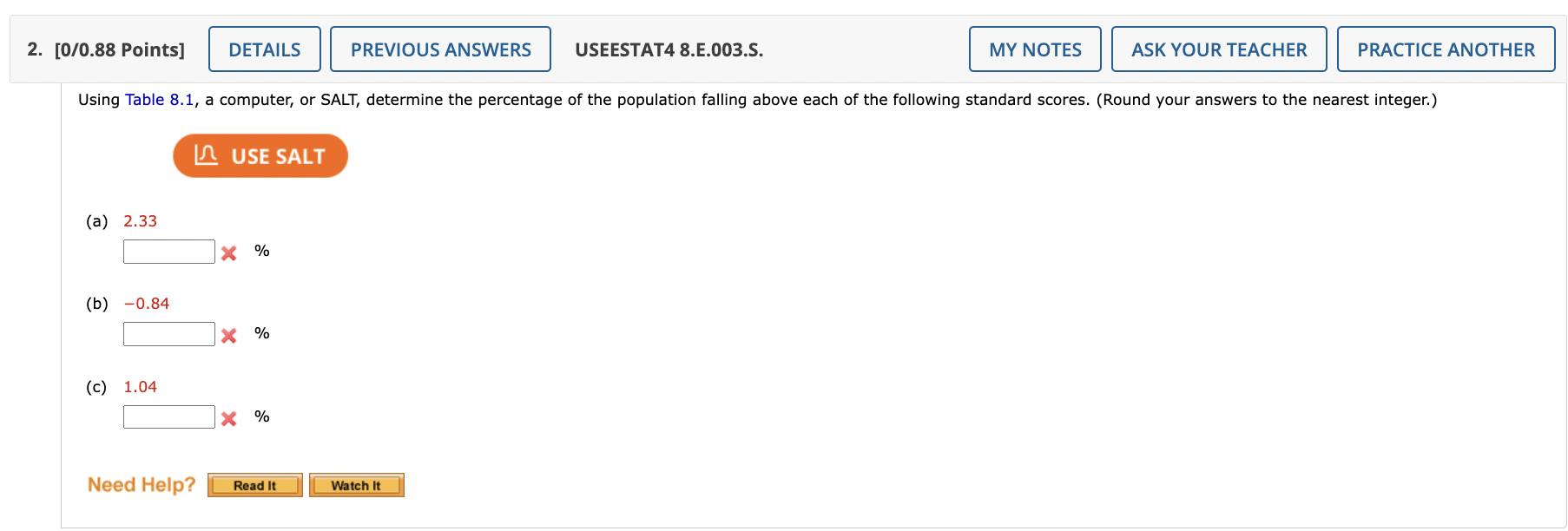Solved Using Table 8.1, a computer, or SALT, determine the | Chegg.com
