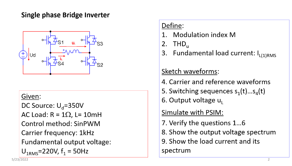 Solved Single phase Bridge Inverter 에 주어 oth 53 Ⓒud İL 54 S2 | Chegg.com
