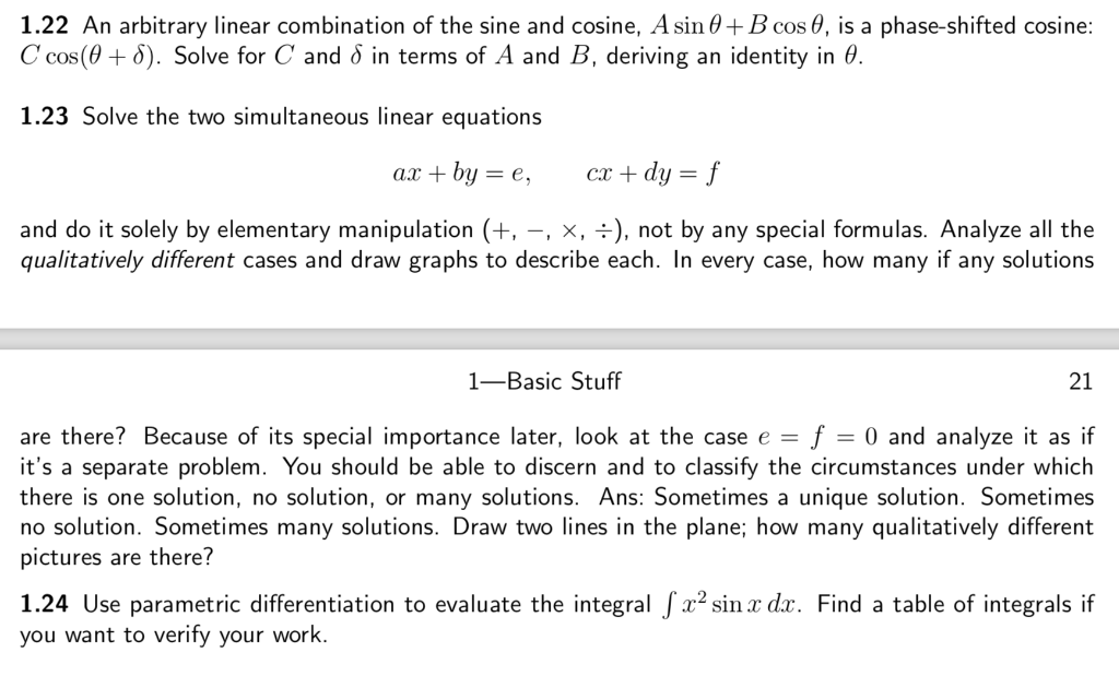 Solved 1.22 An arbitrary linear combination of the sine and | Chegg.com