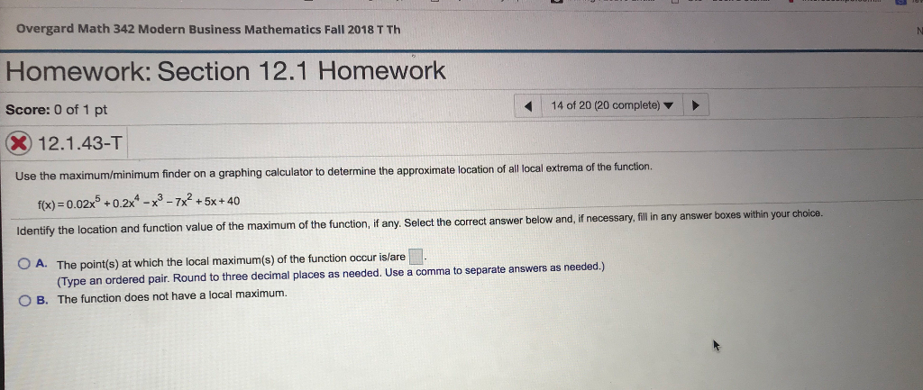 Solved Overgard Math 342 Modern Business Mathematics Fall | Chegg.com