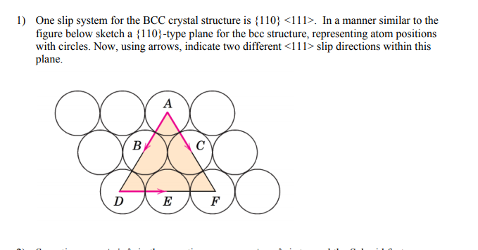 Solved 1) One slip system for the BCC crystal structure is | Chegg.com