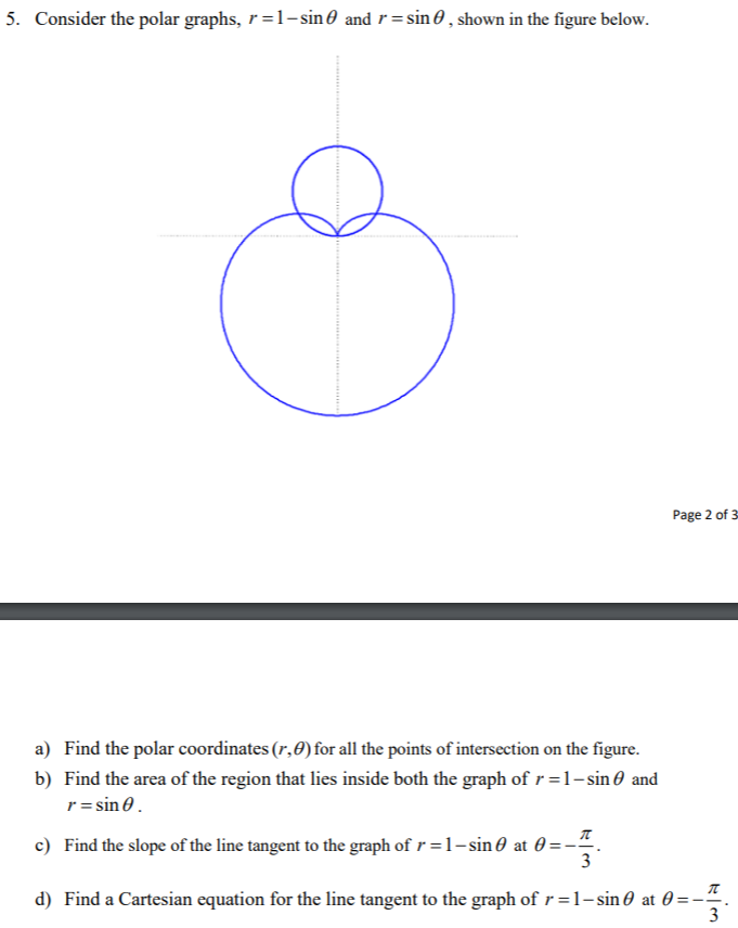 Solved 5. Consider the polar graphs, r-1-sin θ and r-sin θ, | Chegg.com