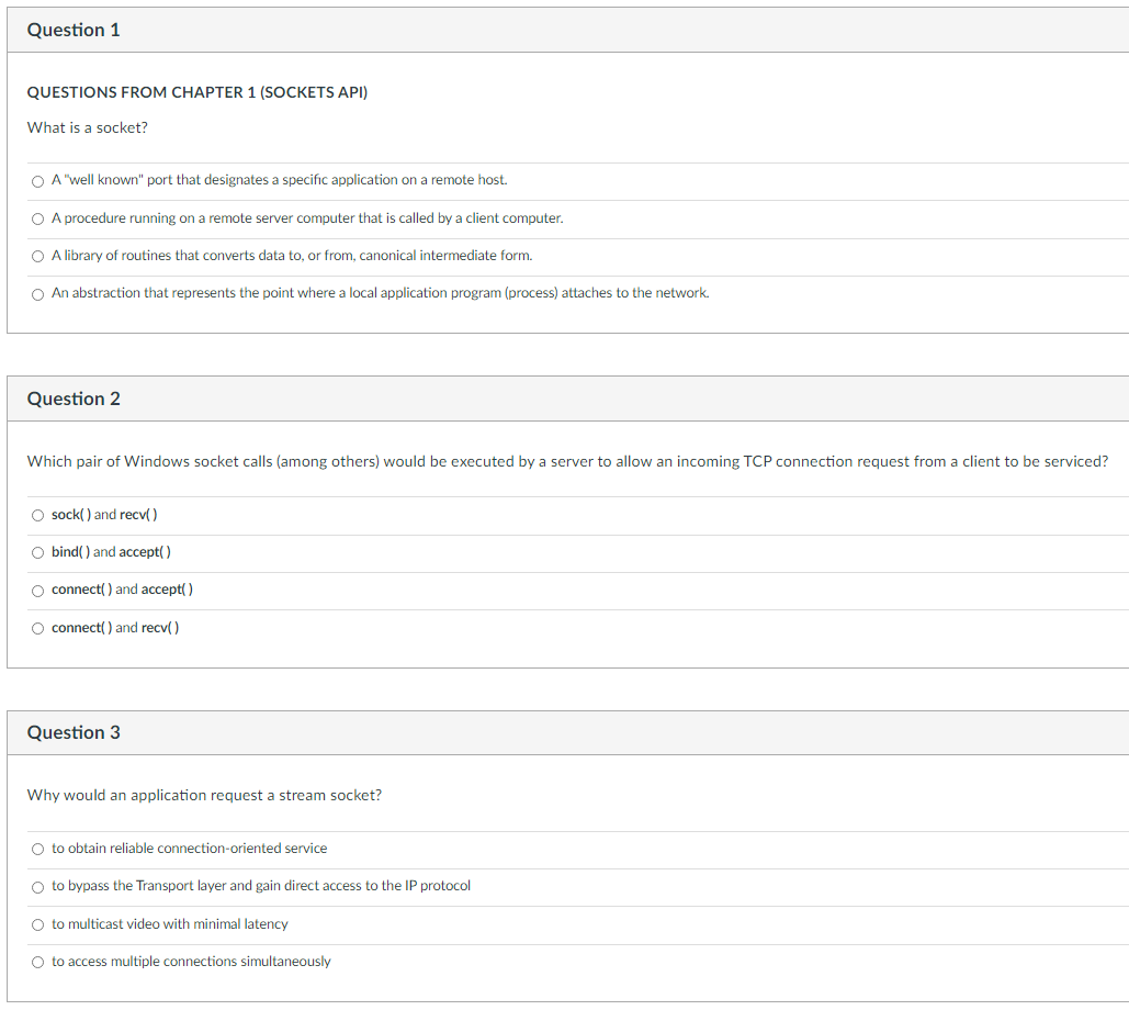 Solved Question 1 Questions From Chapter 1 Sockets Api