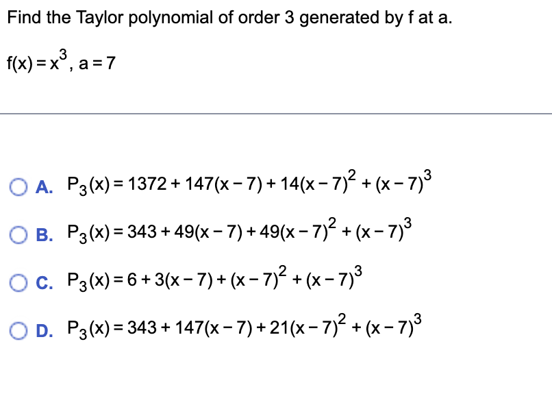 Solved Find the Taylor polynomial of order 3 generated by f | Chegg.com