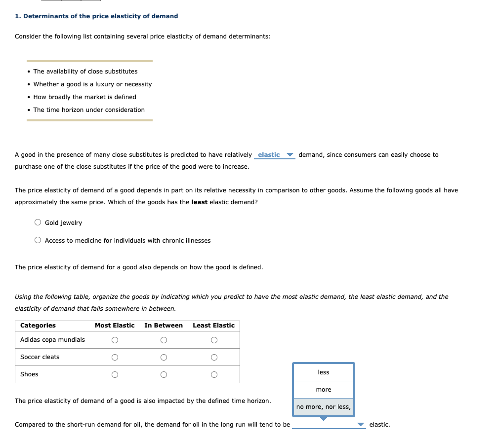 Solved 1. Determinants of the price elasticity of demand | Chegg.com