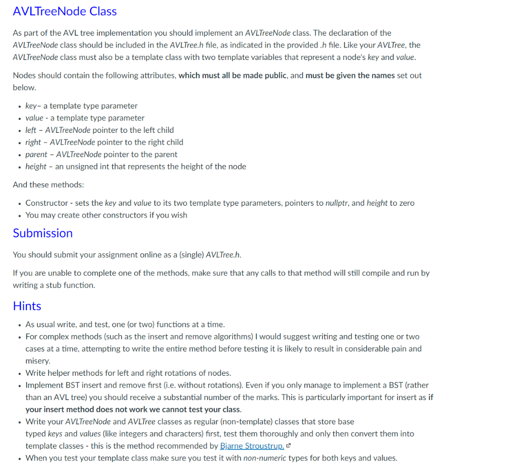 Solved You are to implement and test an AVL tree template | Chegg.com