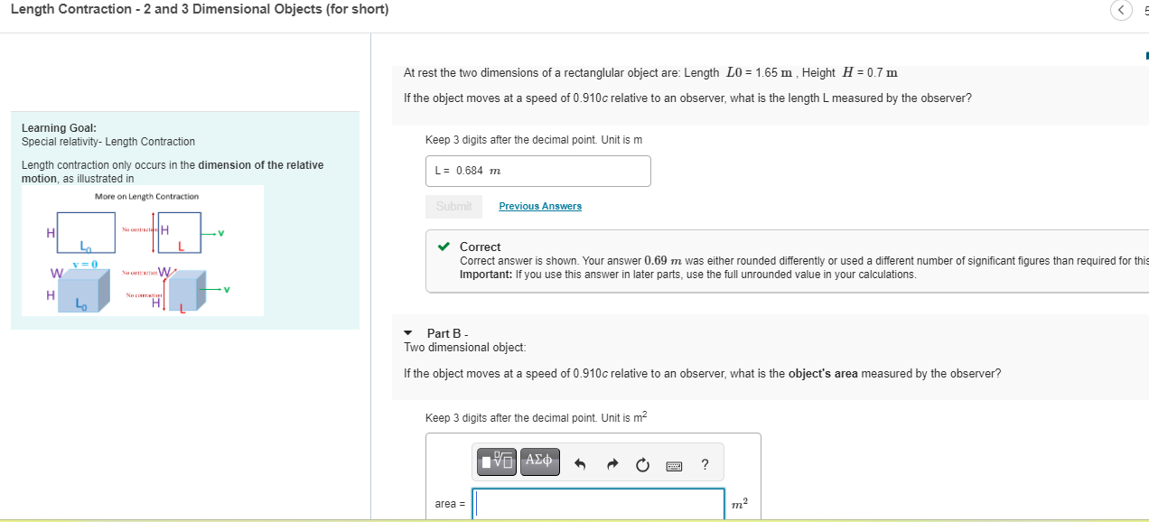 Solved Length Contraction - 2 and 3 Dimensional Objects (for | Chegg.com