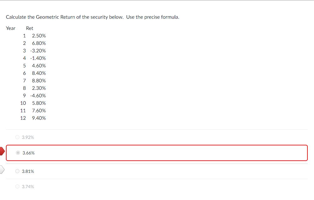 Solved Calculate the Geometric Return of the security below. | Chegg.com