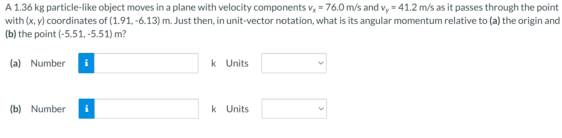 Solved = A 1.36 kg particle-like object moves in a plane | Chegg.com