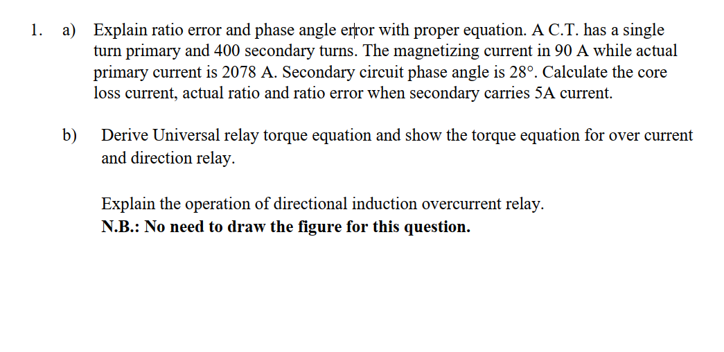 Solved 1. a) Explain ratio error and phase angle error with | Chegg.com