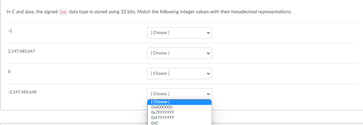 Solved In C and Java, the signed int data type is stored | Chegg.com