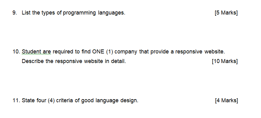 Solved 9. List the types of programming languages. [5 Marks] | Chegg.com