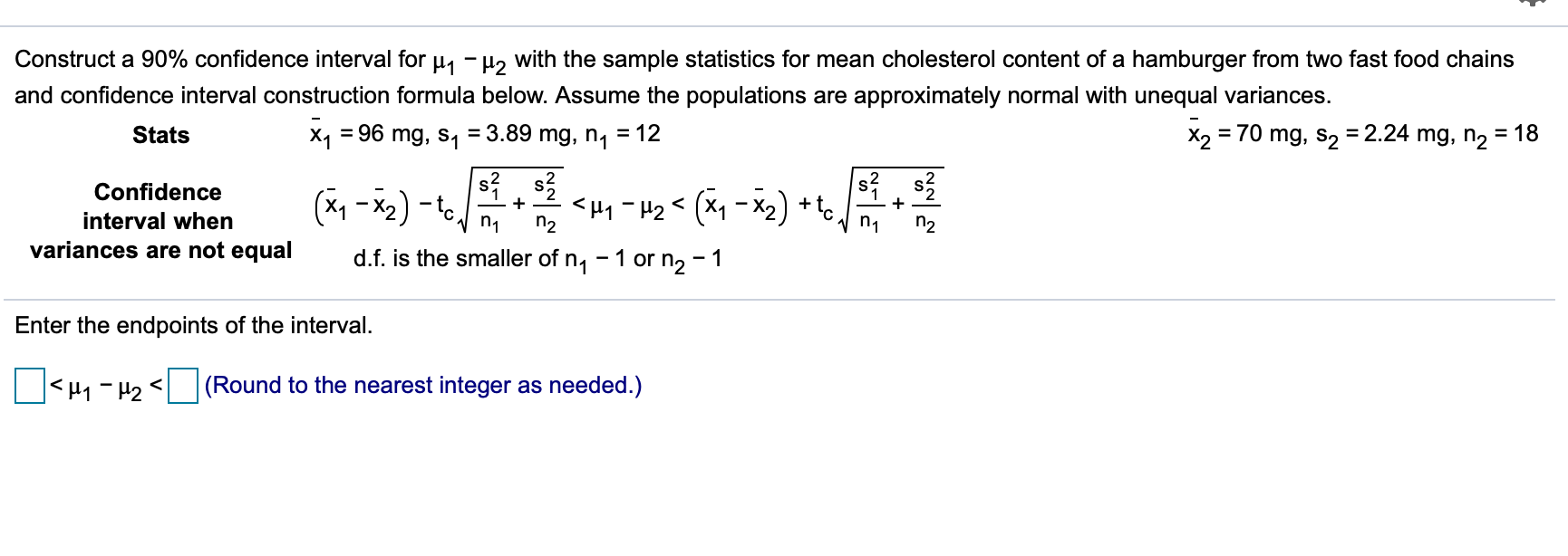 Solved Construct a 90% confidence interval for 41 - H2 with | Chegg.com