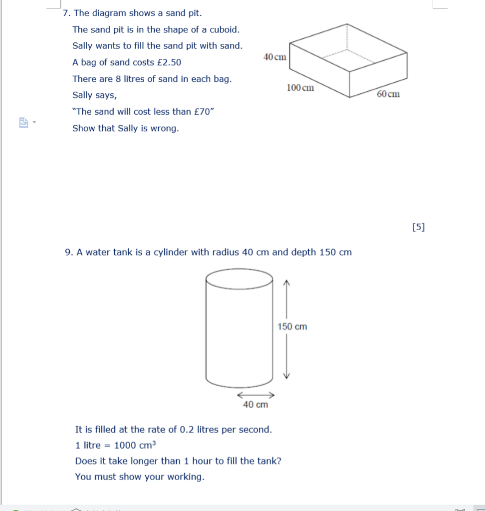 Solved 40 cm 7. The diagram shows a sand pit. The sand pit | Chegg.com