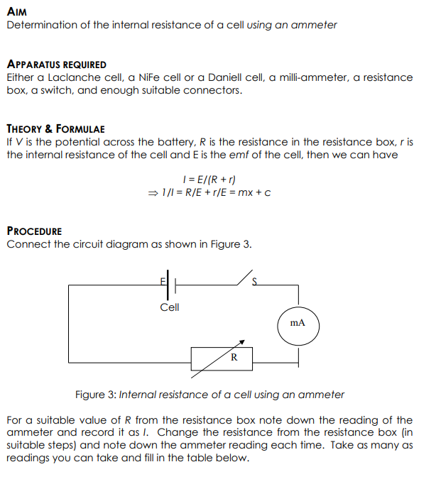 Solved AIM Determination of the internal resistance of a | Chegg.com