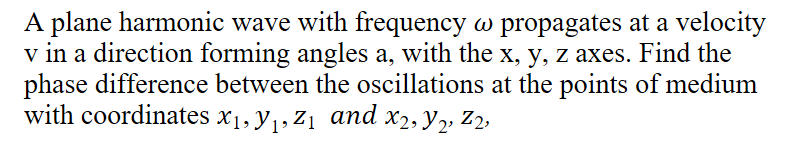 A plane harmonic wave with frequency w propagates at | Chegg.com