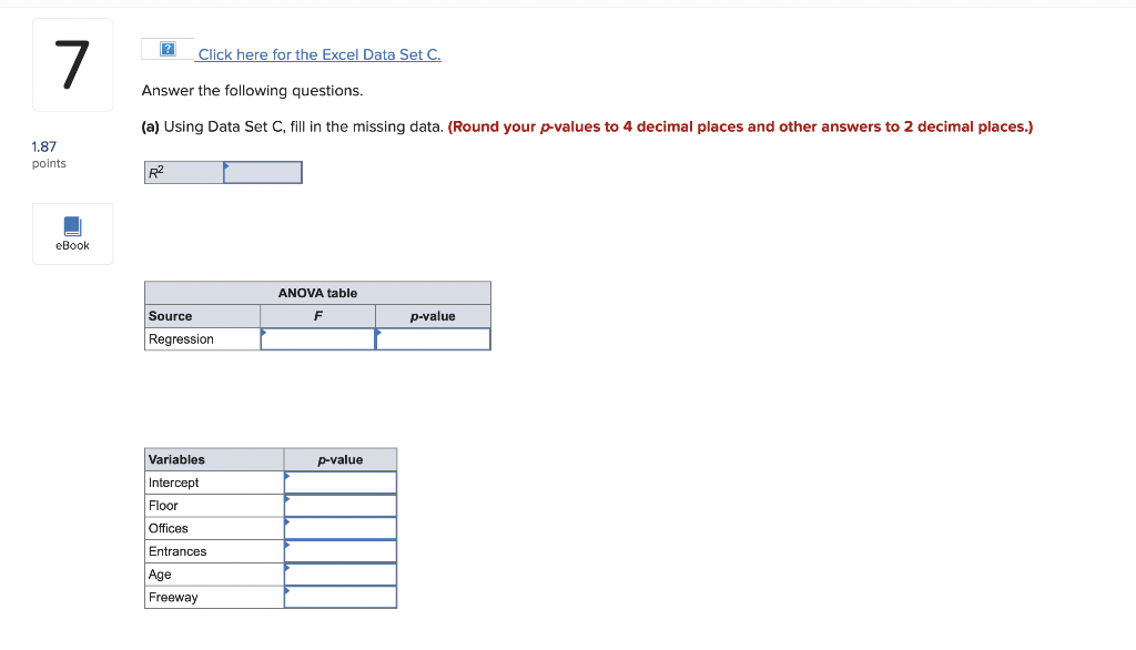 Click Here For The Excel Data Set C Answer The 