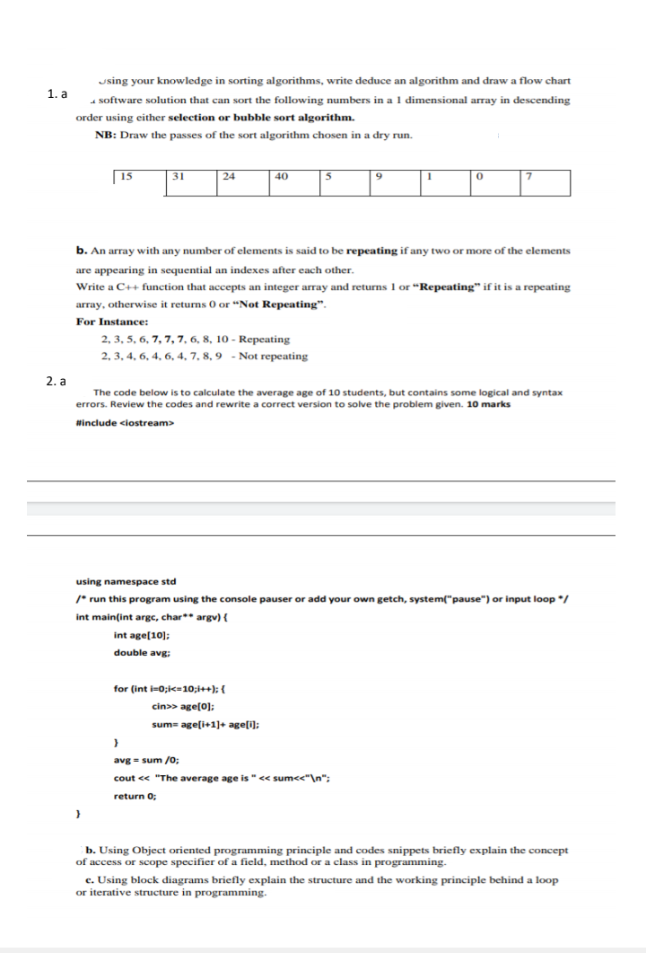 Solved 1. a using your knowledge in sorting algorithms, | Chegg.com