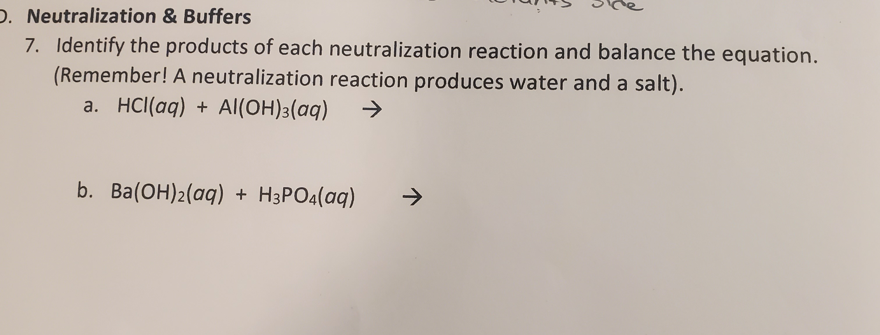 Solved Neutralization \& Buffers 7. Identify the products of | Chegg.com