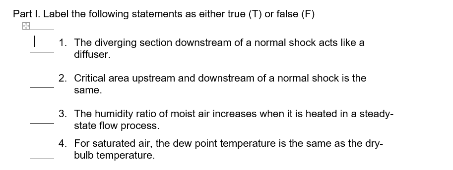 Solved Part I. Label the following statements as either true | Chegg.com