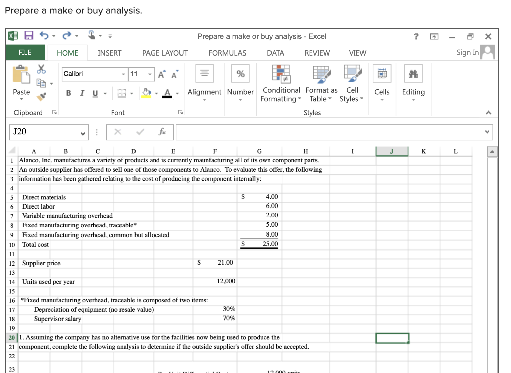 Solved Prepare a make or buy | Chegg.com