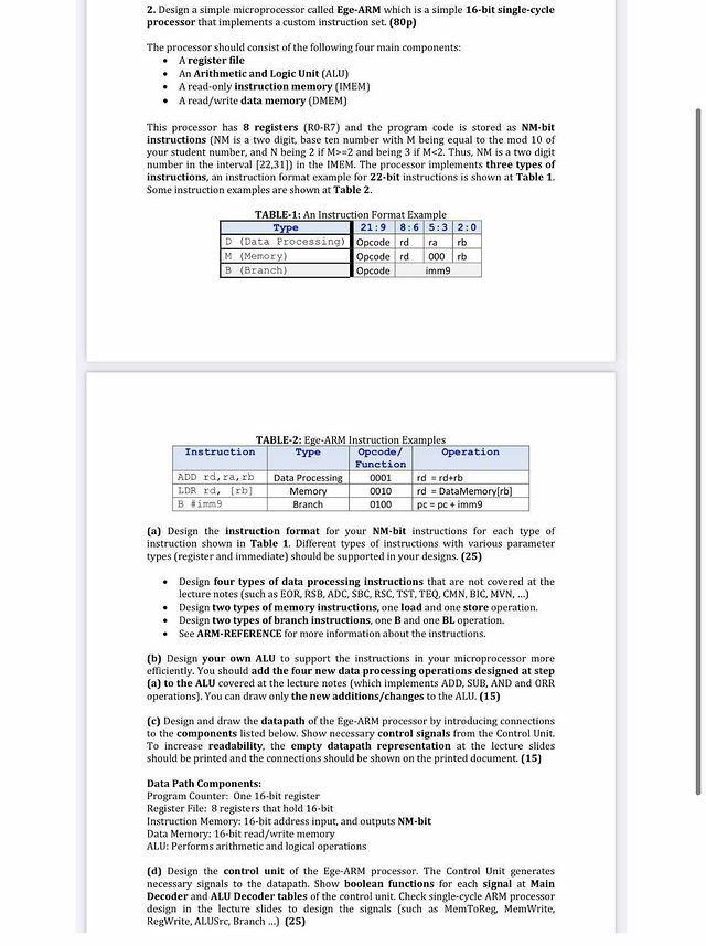 Solved 2. Design a simple microprocessor called Ege-ARM | Chegg.com