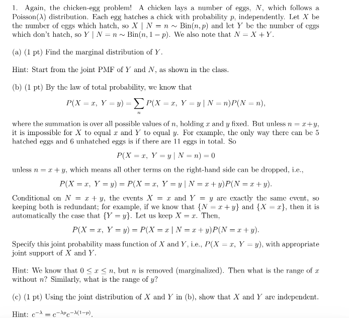Solved 1. Again, the chicken-egg problem! A chicken lays a | Chegg.com