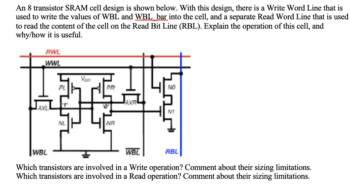 Solved An 8 transistor SRAM cell design is shown below. With | Chegg.com