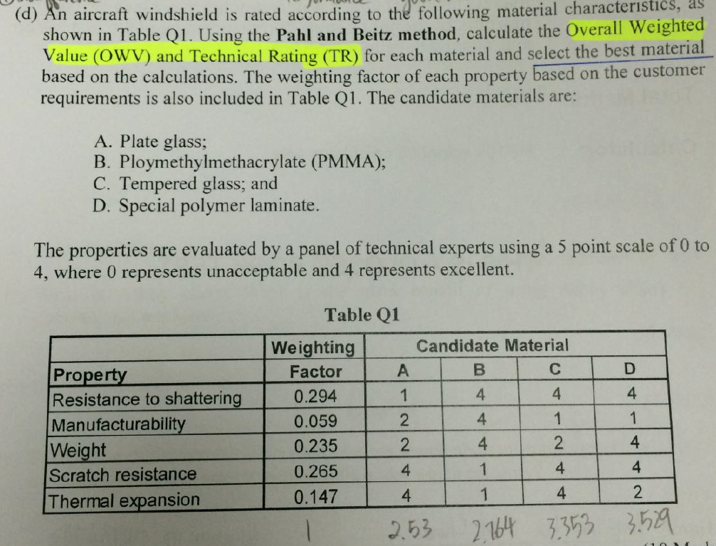 Solved (d) An aircraft windshield is rated according to the | Chegg.com