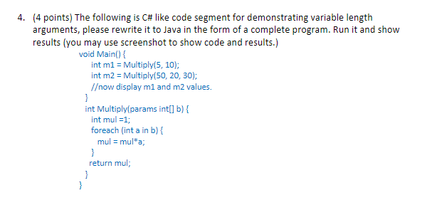 Solved (4 points) The following is C\# like code segment for | Chegg.com