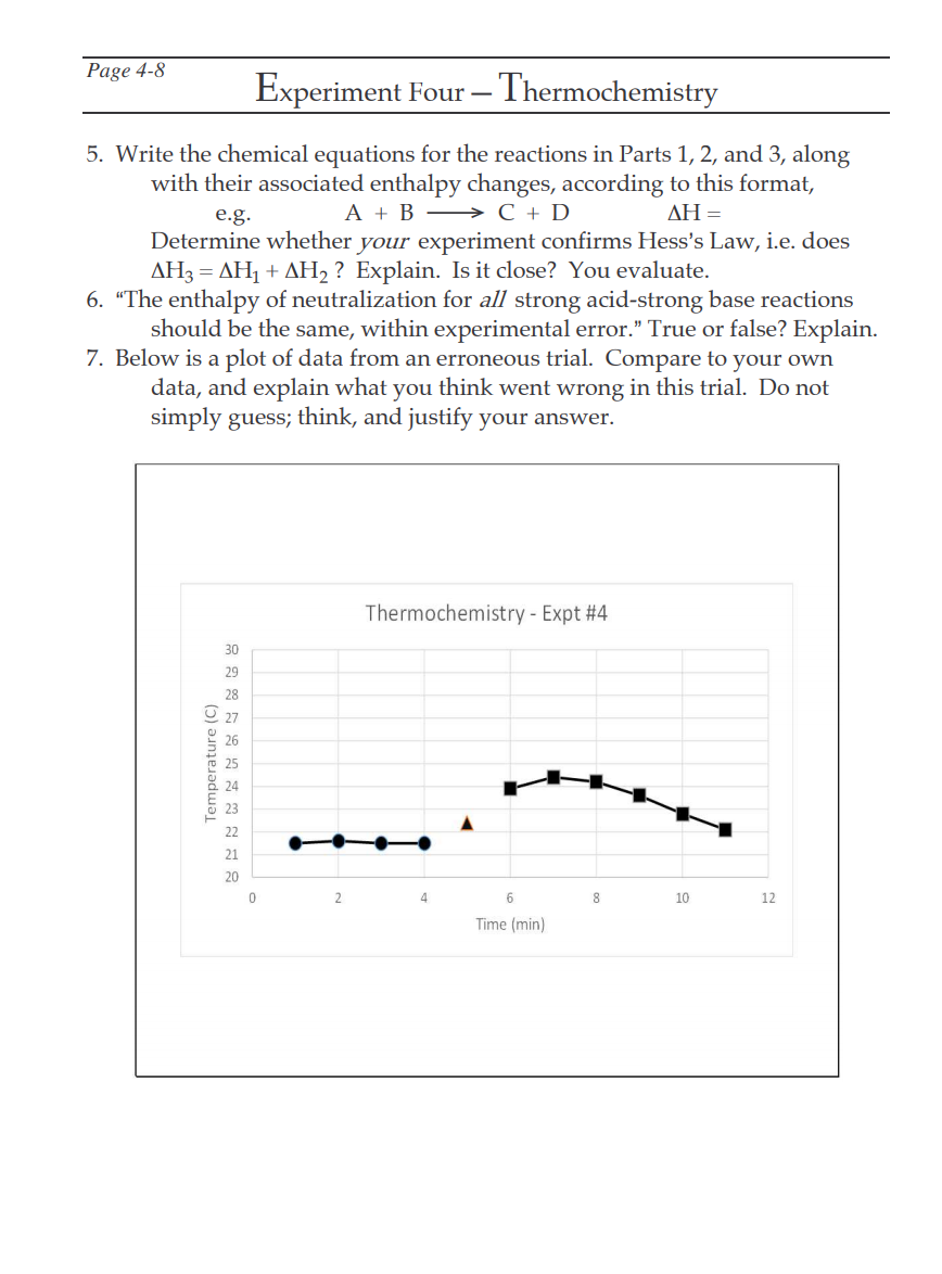 Page 4-1 Experiment Four – Thermochemistry Objectives | Chegg.com