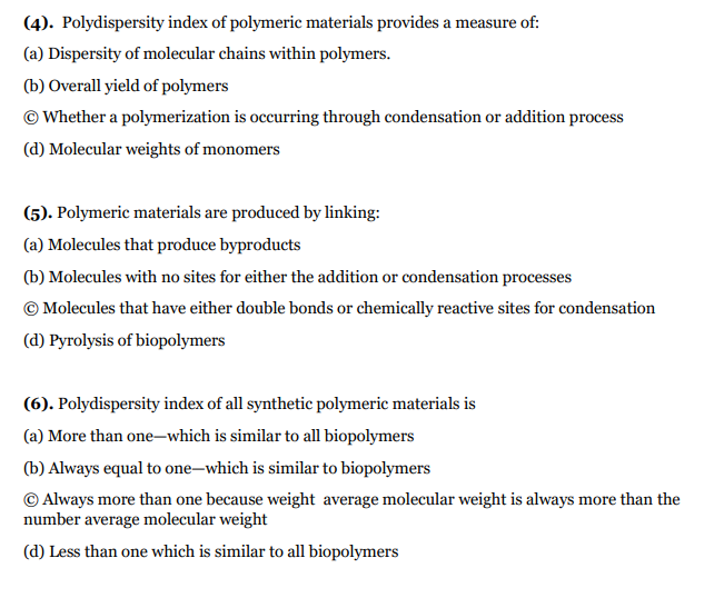 Solved (4). Polydispersity index of polymeric materials | Chegg.com
