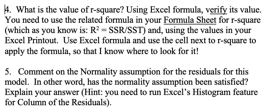 4. What is the value of r-square? Using Excel | Chegg.com