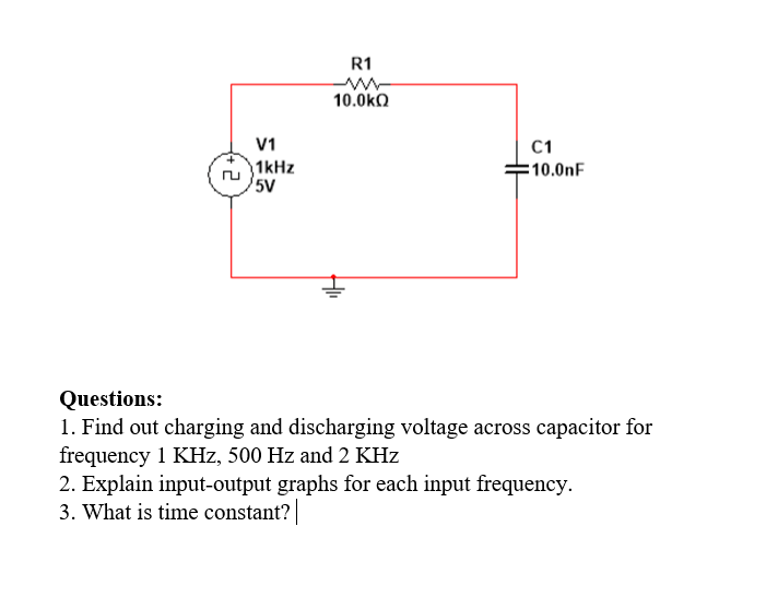 Solved R1 10.0kΩ V1 1kHz 5V C1 10.0nF HI Questions: 1. Find | Chegg.com
