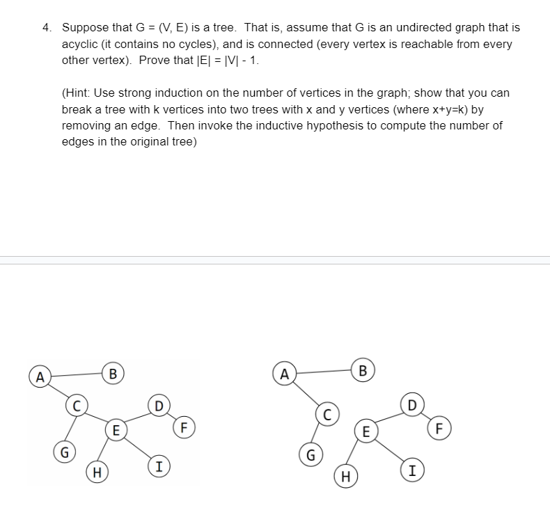 Solved Suppose that G=(V,E) is a tree. That is, assume that | Chegg.com