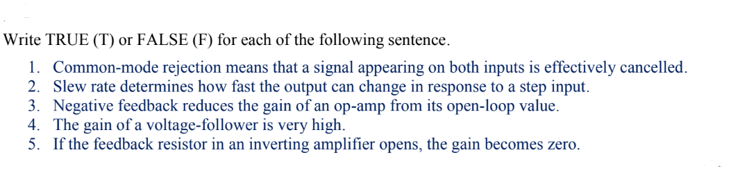 Solved Write TRUE (T) or FALSE (F) for each of the following | Chegg.com