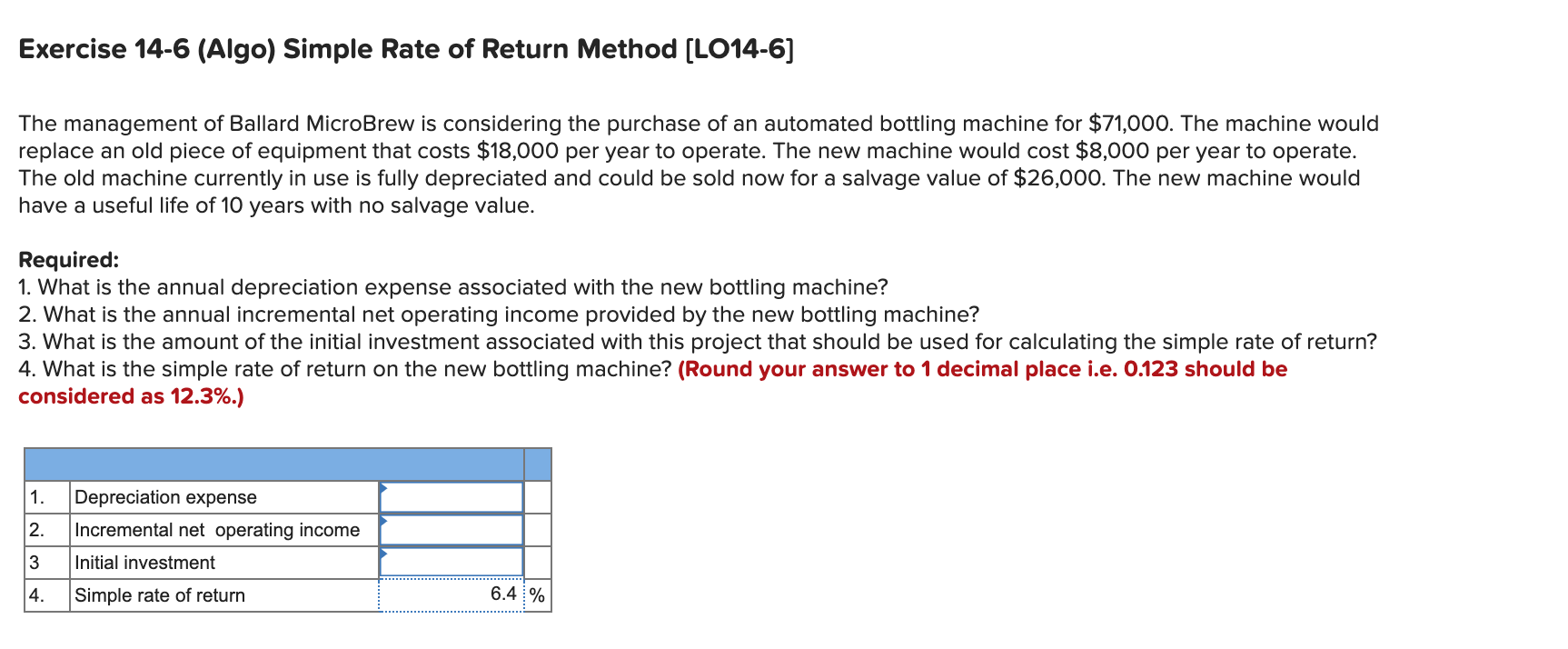 Solved Exercise 14-6 (Algo) Simple Rate of Return Method | Chegg.com