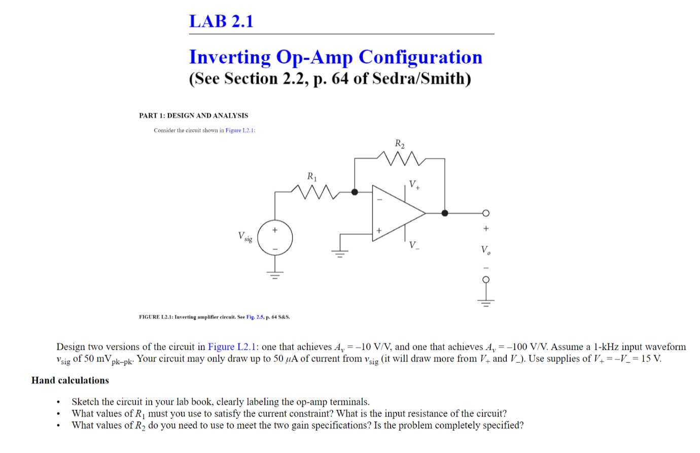 Solved Inverting Op-Amp Configuration (See Section 2.2, p. | Chegg.com