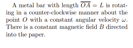 Solved A metal bar with length OA=L is rotating in a | Chegg.com