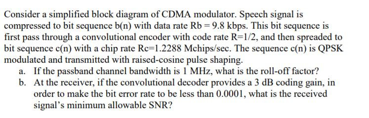Consider a simplified block diagram of CDMA | Chegg.com