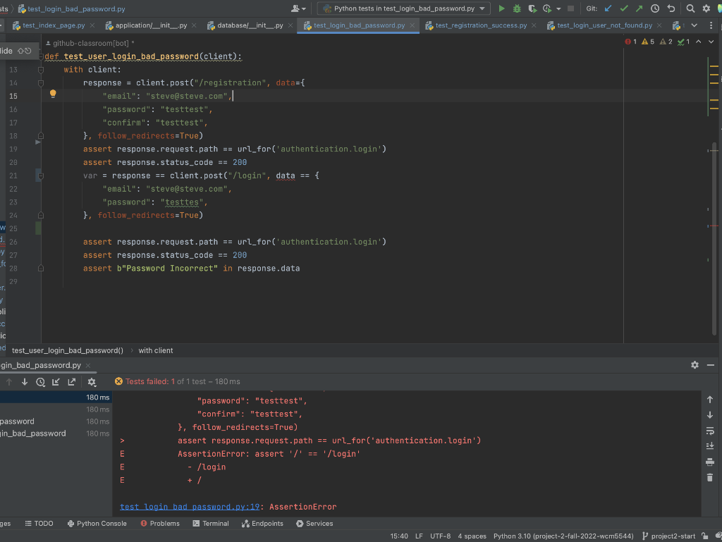 Solved ± github-classroom[bot] * def test user login | Chegg.com