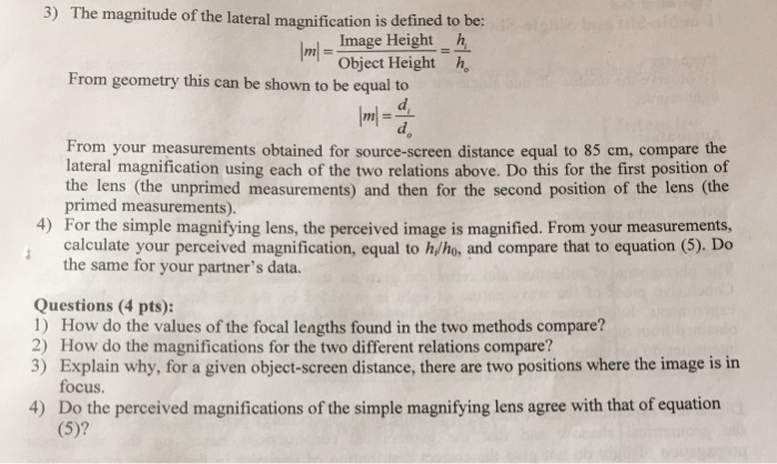 3) The magnitude of the lateral magnification is | Chegg.com