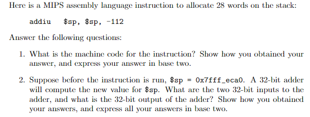 Solved Here is a MIPS assembly language instruction to | Chegg.com