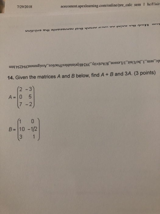 Solved 7/29/2018 acecontent.apexlearning.com/online/pre_calc | Chegg.com