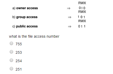 Solved RWX 010 RWX 1 01 RWX a) owner access b) group access | Chegg.com