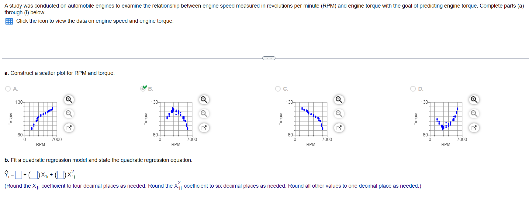 b. Fit a quadratic regression model and state the | Chegg.com
