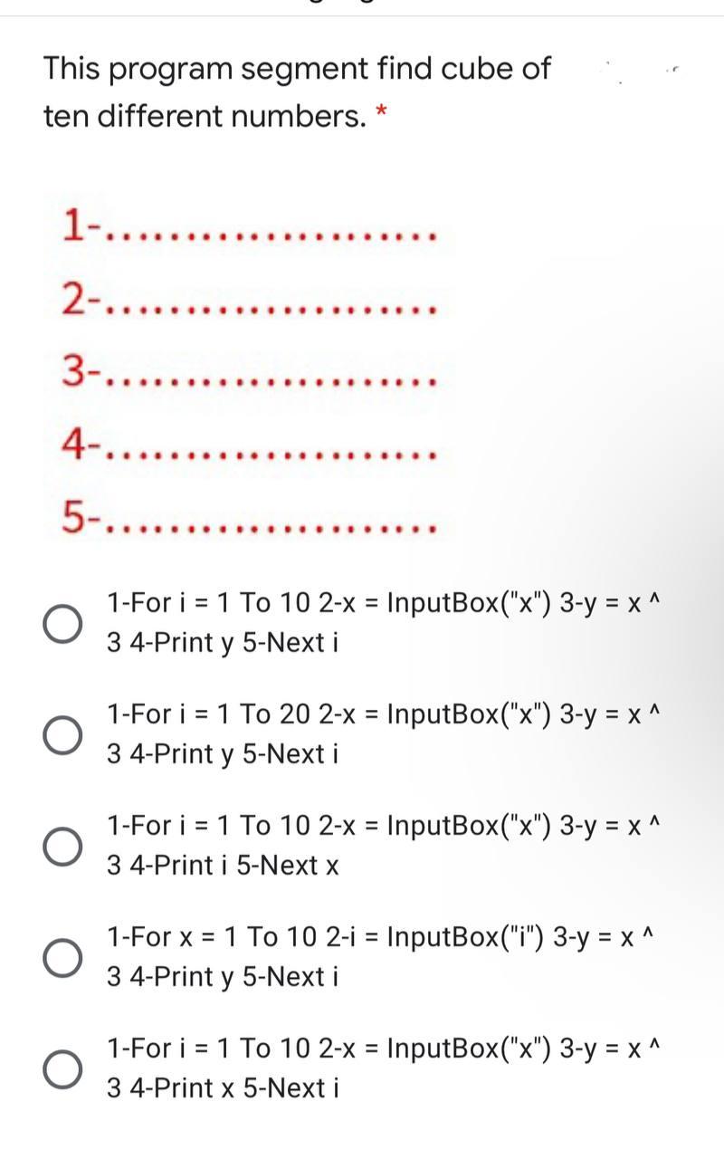Solved This program segment find cube of ten different | Chegg.com