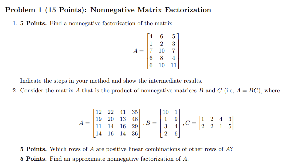 Solved Problem 1 15 Points Nonnegative Matrix