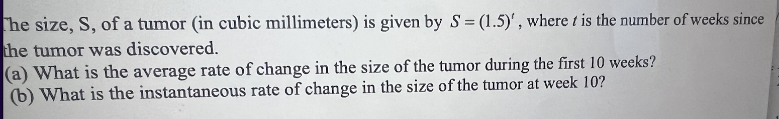 Solved The size, S, ﻿of a tumor (in cubic millimeters) ﻿is | Chegg.com