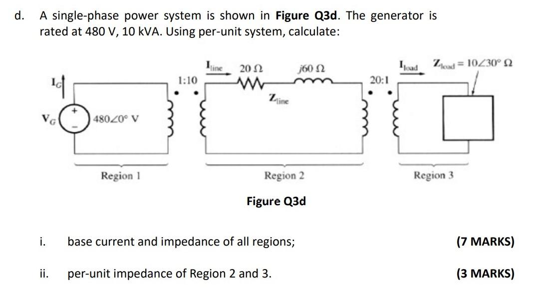 Solved d. A single-phase power system is shown in Figure | Chegg.com